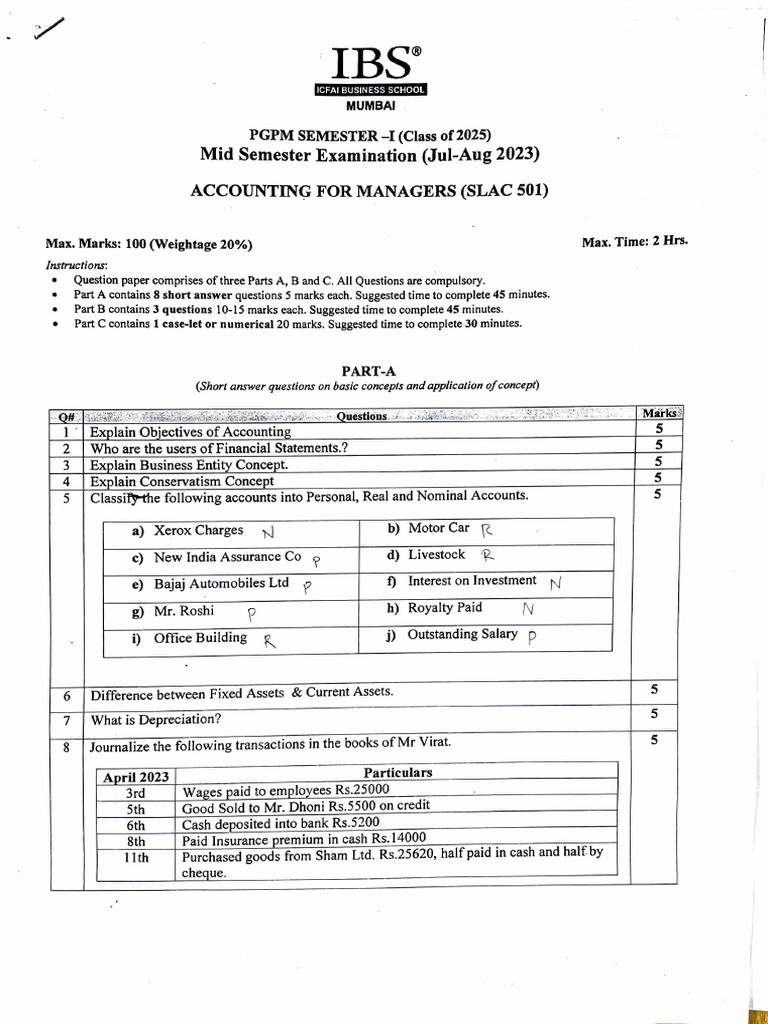 Accounting For Managers Mid Sem 2023 | PDF | Money | Liability (Financial Accounting)