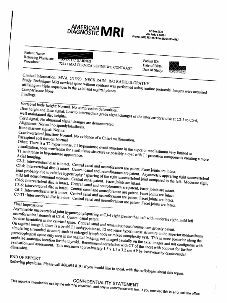 Exhibit 7 - American Diagnostic MRI - Records | PDF | Magnetic Resonance Imaging | Vertebral Column