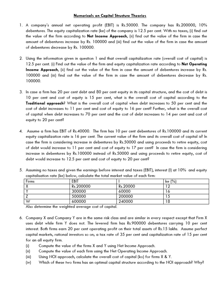 Capital Structure Theories Numerical Examples | PDF | Capital Structure ...