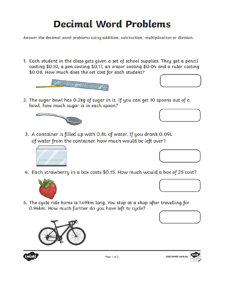 Decimals Word Problems | PDF