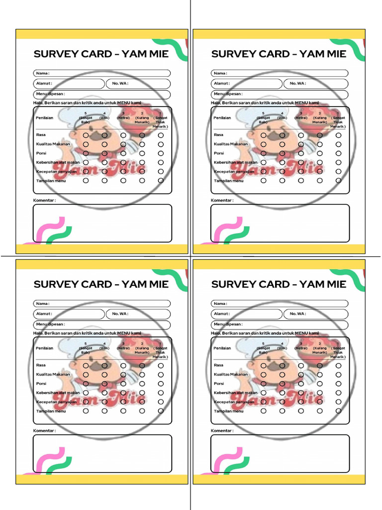 Survey Card - Yammie | PDF