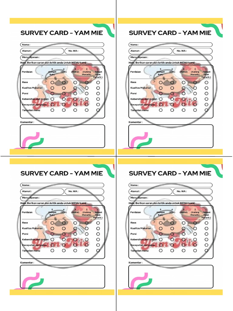 Survey Card - Yammie | PDF