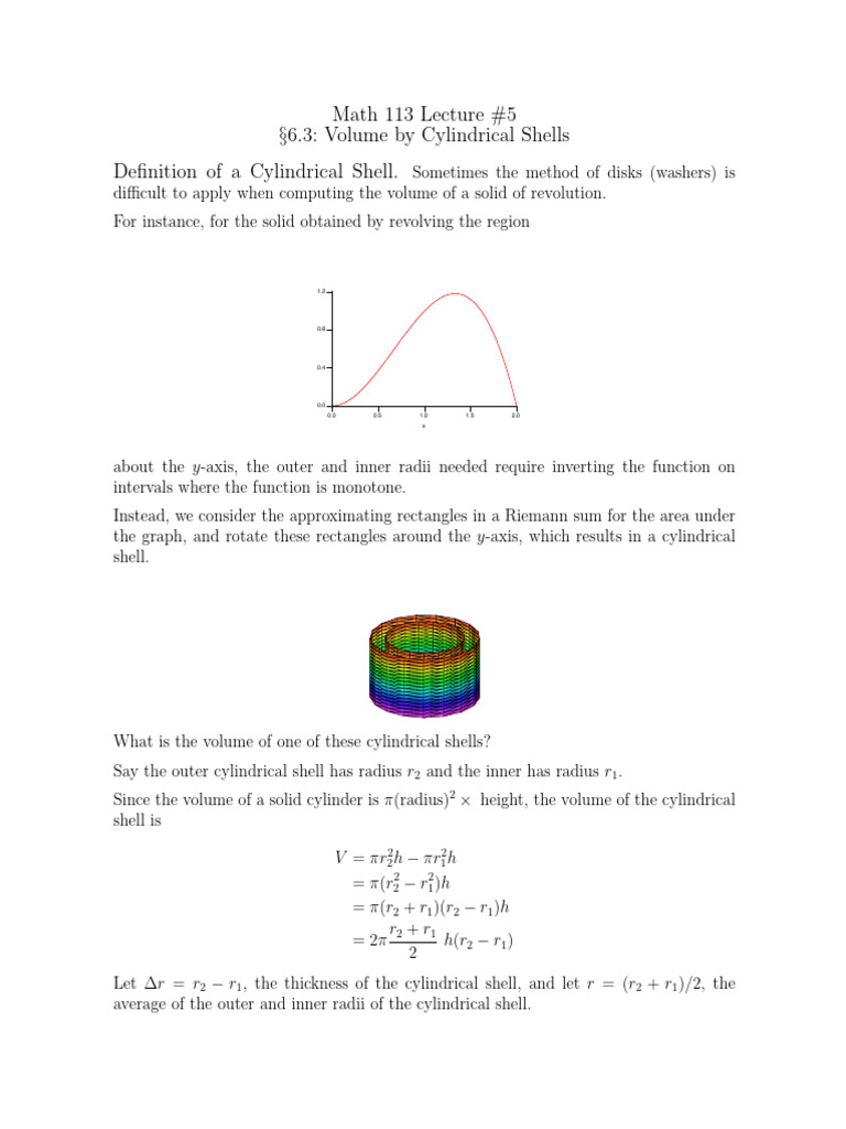 Volume by Cylindrical Shells | PDF | Geometry | Area