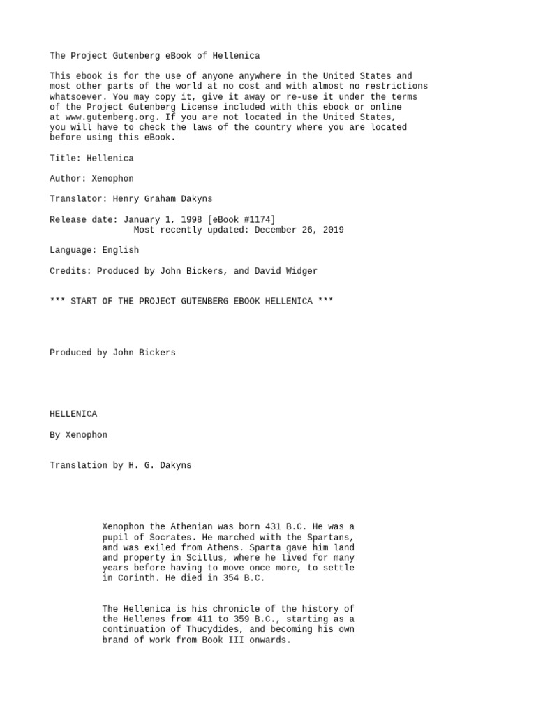 Hellenica by Xenophon | PDF | Classical Greece | Ancient Greece