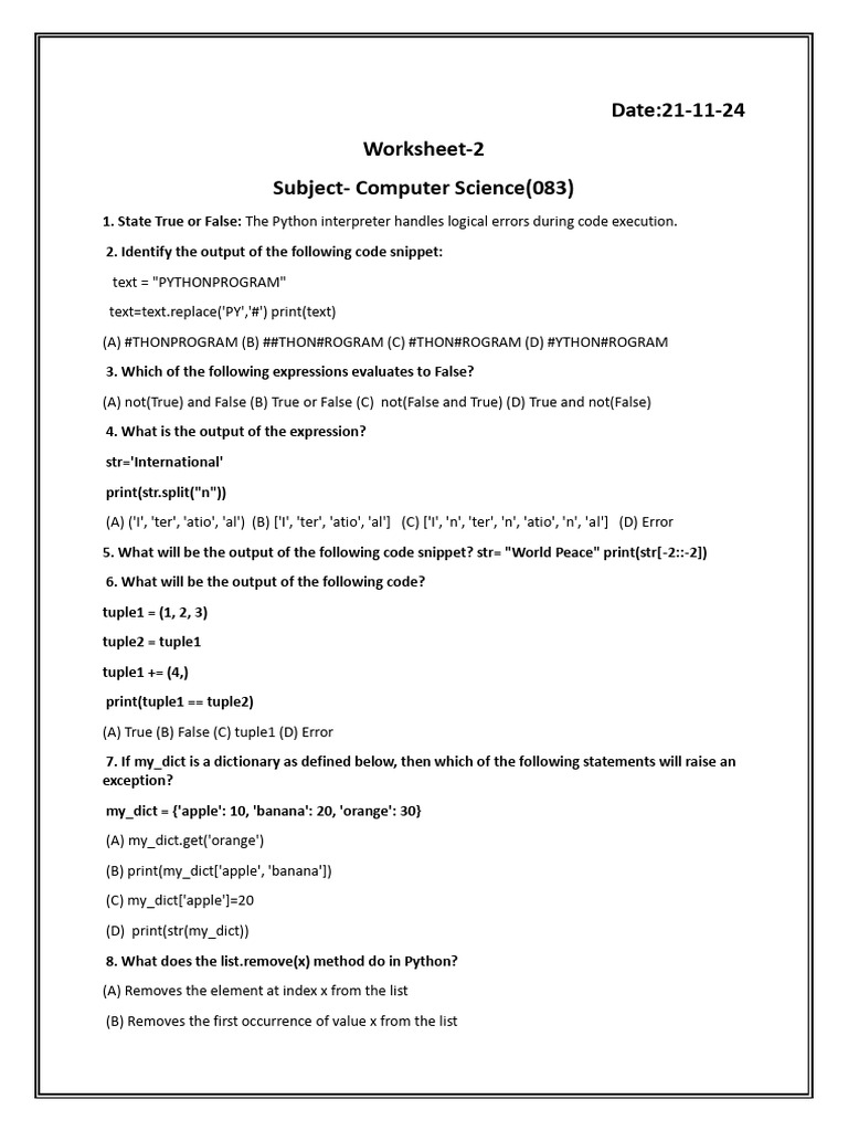 Worksheet 2 Class 12th | PDF | Parameter (Computer Programming) | Computer Network