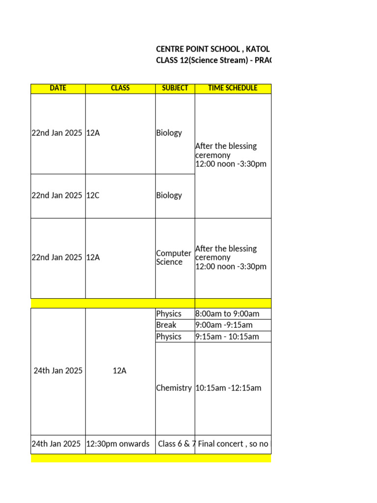 Class 12 (Science Stream) - Practice Practical Scedule Jan 2025 | PDF ...