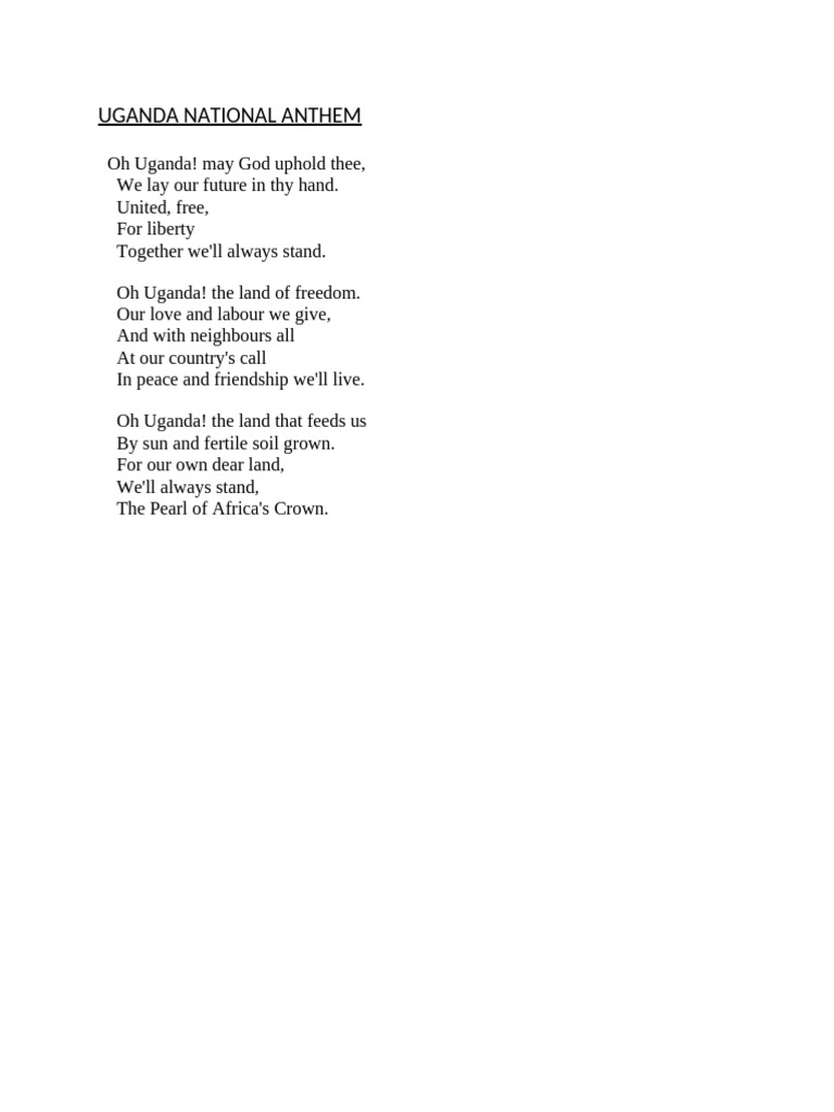 Uganda National Anthem Lyrics | PDF