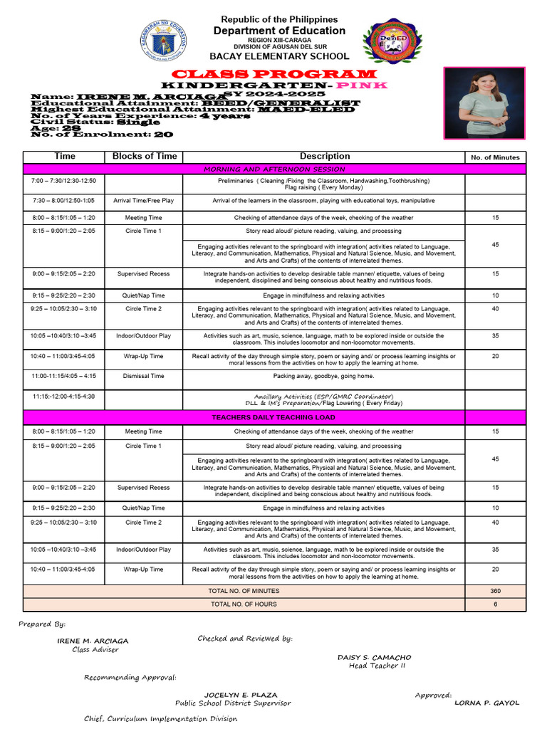 MATATAG CLASS PROGRAM 2024 2025 Sampaguita CES | PDF | Cognition | Learning