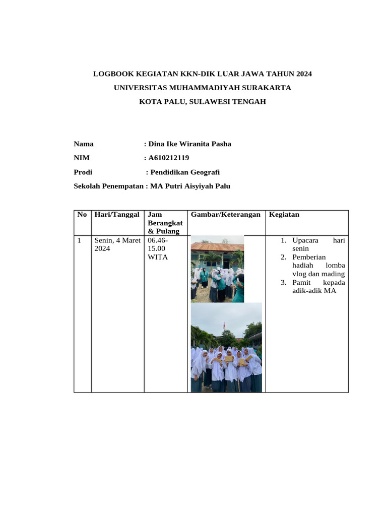 Logbook Kegiatan Kkn Minggu 6 | PDF