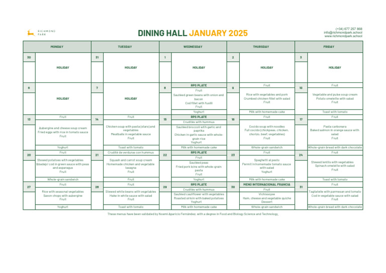 January 2025 Dining Hall Menu | PDF | Pasta | Soup