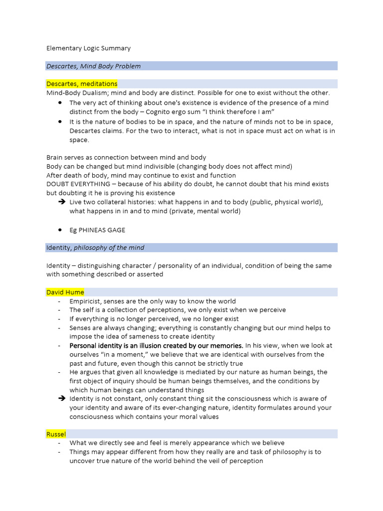 Elementary Logic Summary | PDF | Knowledge | Experience