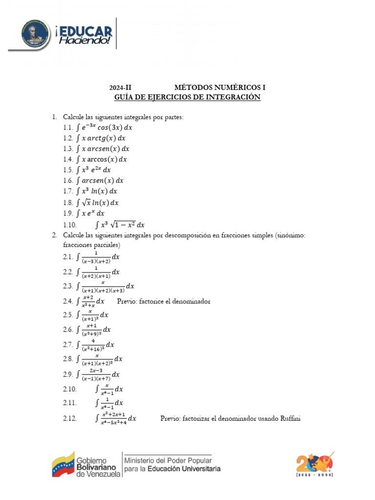 MET NUM I EJERCICIOS DE INTEGRACIÓN 2024-II | PDF