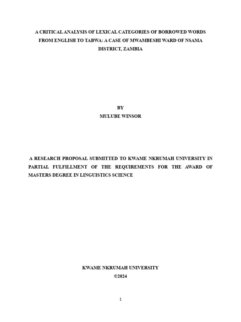 Mulube Winsor's - Reseach Proposal | PDF | Morphology (Linguistics ...