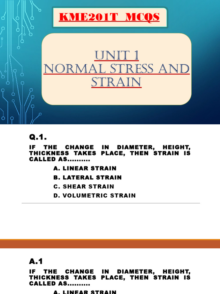 Normal Stress and Strain MCQs | PDF | Young's Modulus | Elasticity (Physics)