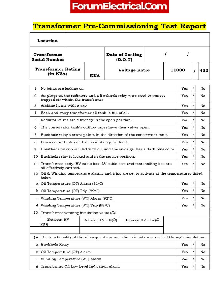 Essential Checklist Conducting Pre Commissioning Tests For Transformers ...