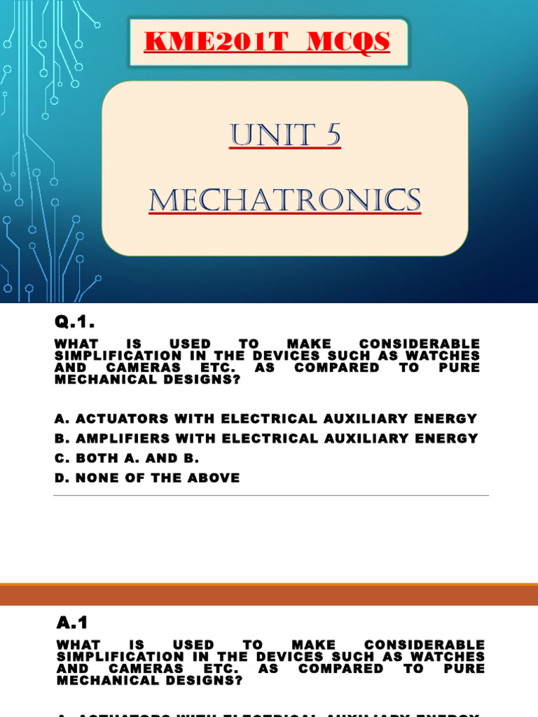 Revision Unit 5 - Mechatronics | PDF | Actuator | Electrical Engineering
