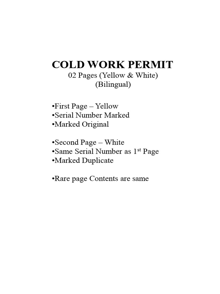 Cold Work Permit | PDF