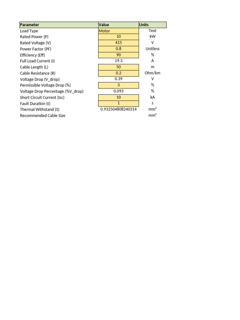 Motor Load Cable Sizing Guide | PDF