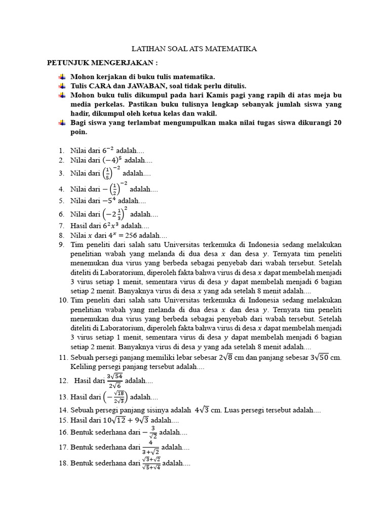 Latihan Soal Ats Matematika | PDF