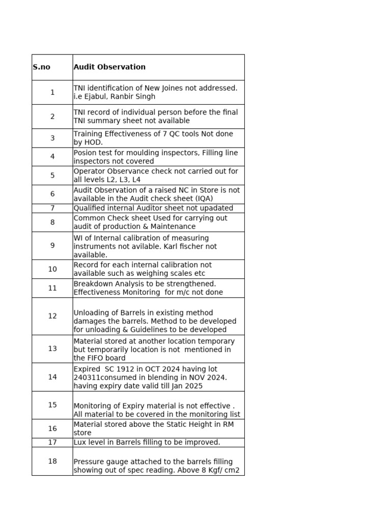MSIL Audit Points 08-09 Jan 2025 | PDF