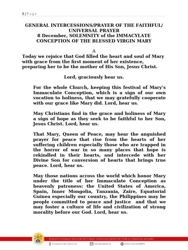 General Intercessions Immaculate Conception | PDF | Mary, Mother Of ...