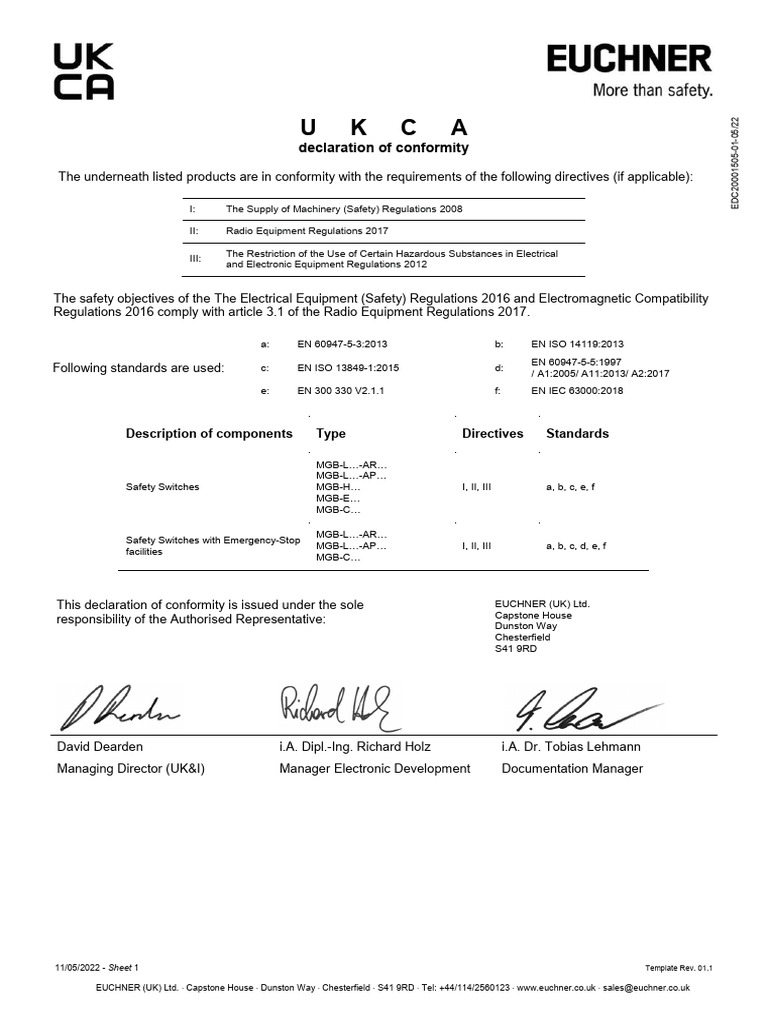 CONF UKCA-Konformitätserklärung DE 2293025 EDC20001505 | PDF ...