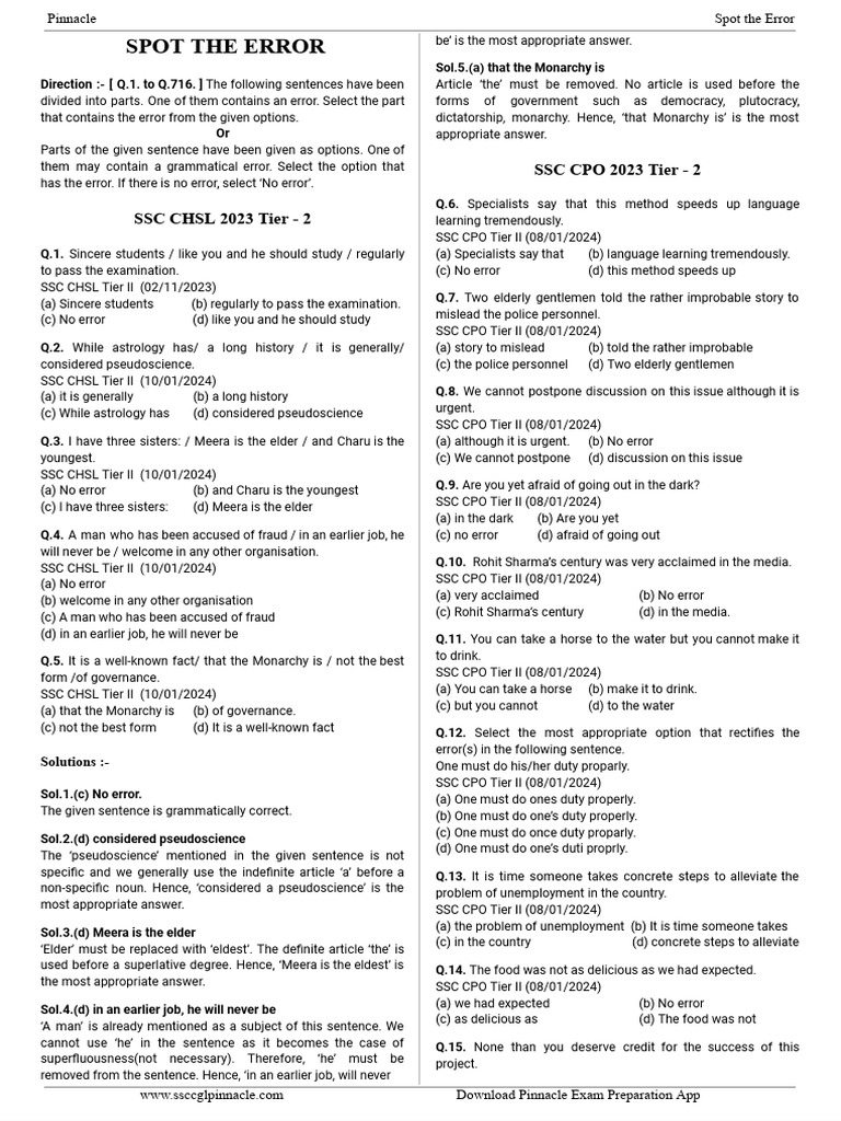 Spot The Error: SSC CPO 2023 Tier - 2 | PDF | Linguistics