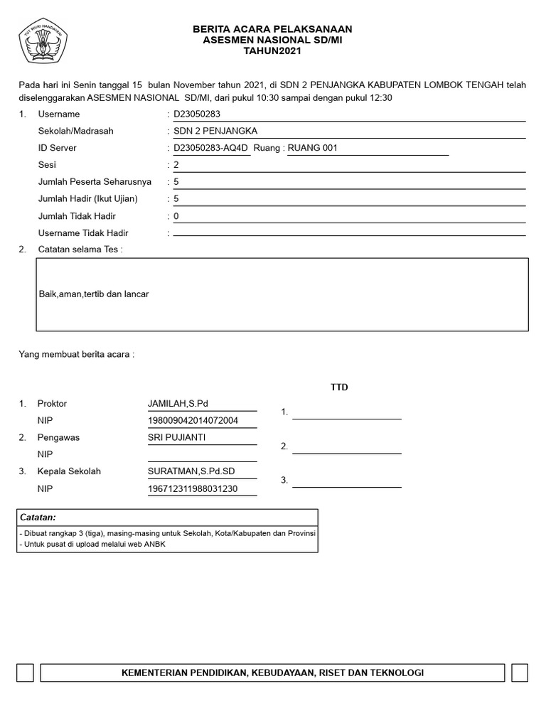 Berita Acara g1 s2 | PDF