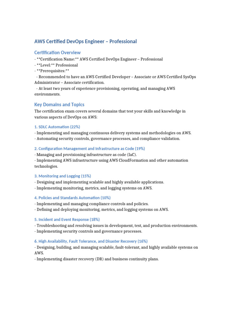 AWS Certified DevOps Engineer Details | PDF | Amazon Web Services | Computing