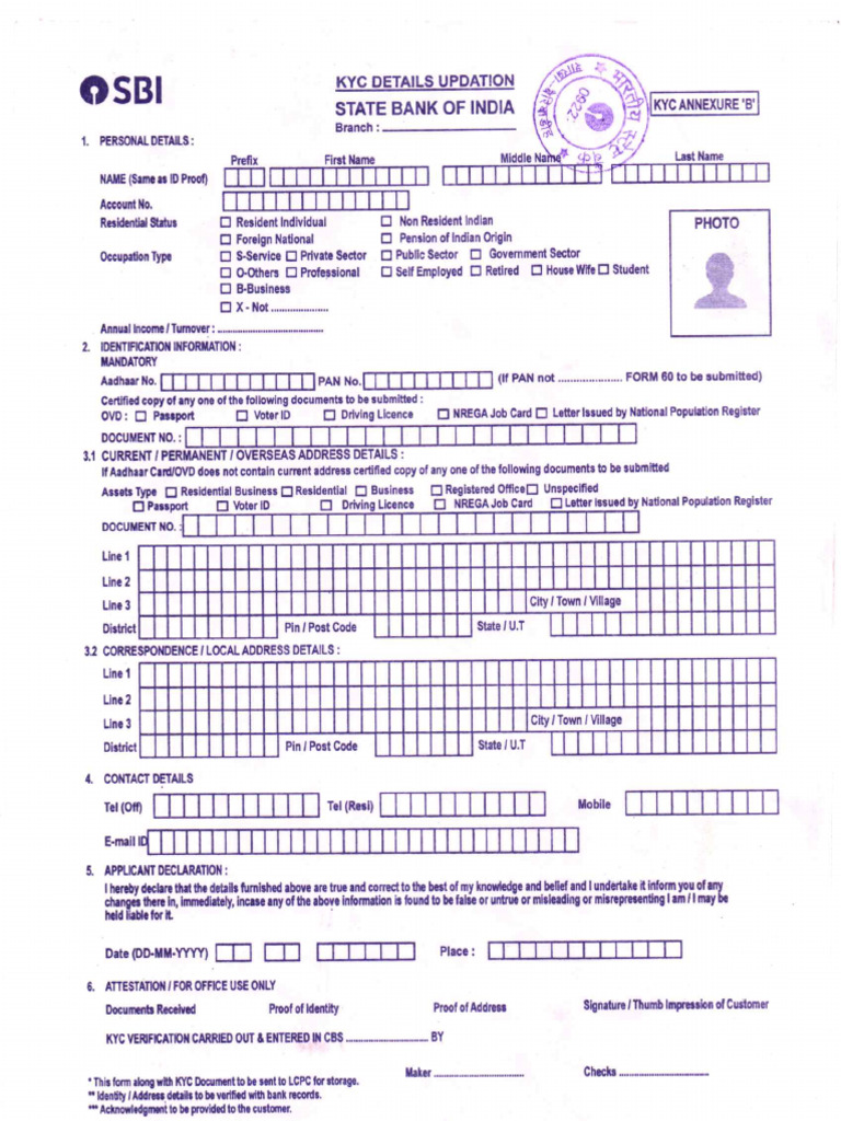 KYC FORM SBI | PDF