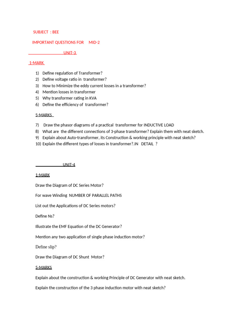 Bee Important Questions-1 | PDF