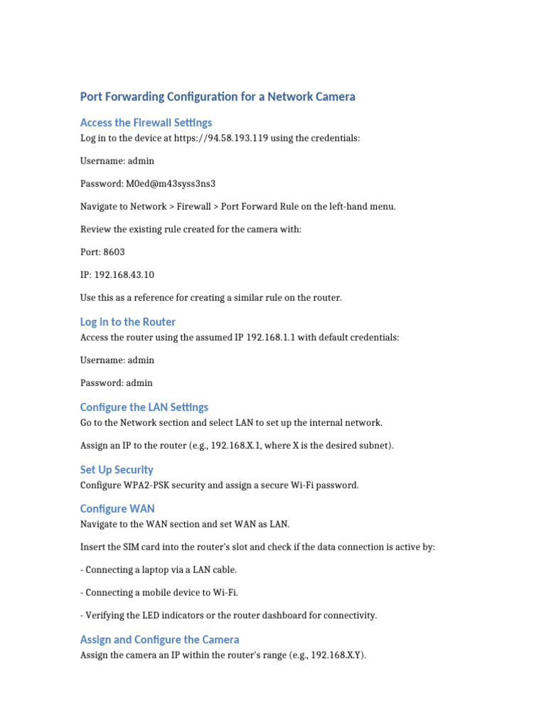 Port Forwarding Camera Setup | PDF
