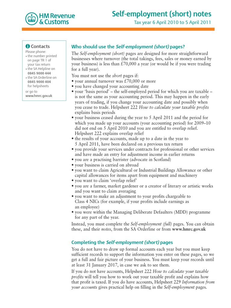 WWW - Hmrc.gov - Uk Worksheets SA103S-Notes | PDF | Self Employment ...
