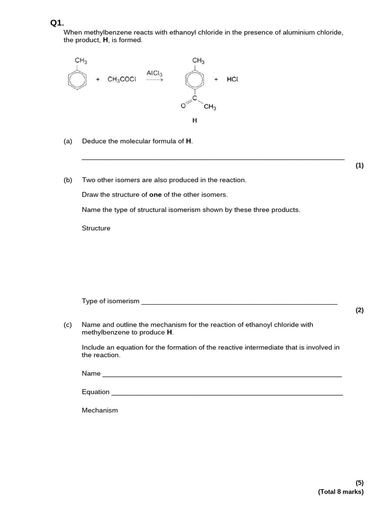Aromatics Exam Questions | PDF | Chemical Reactions | Isomer