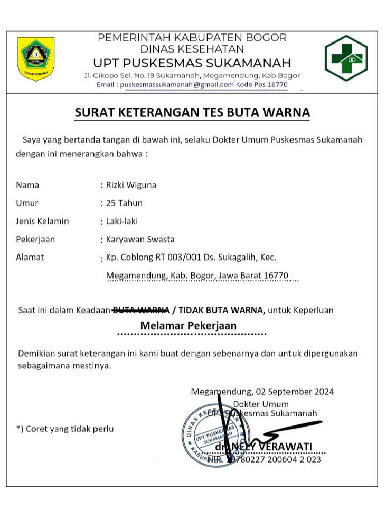 Surat Keterangan Buta Warna | PDF