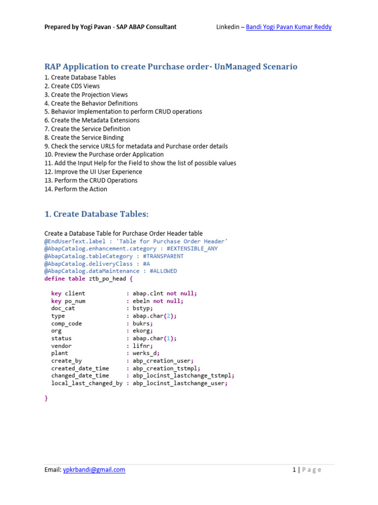 ABAP RAP Application To Create A PO Using Unmanned Scenario | PDF ...