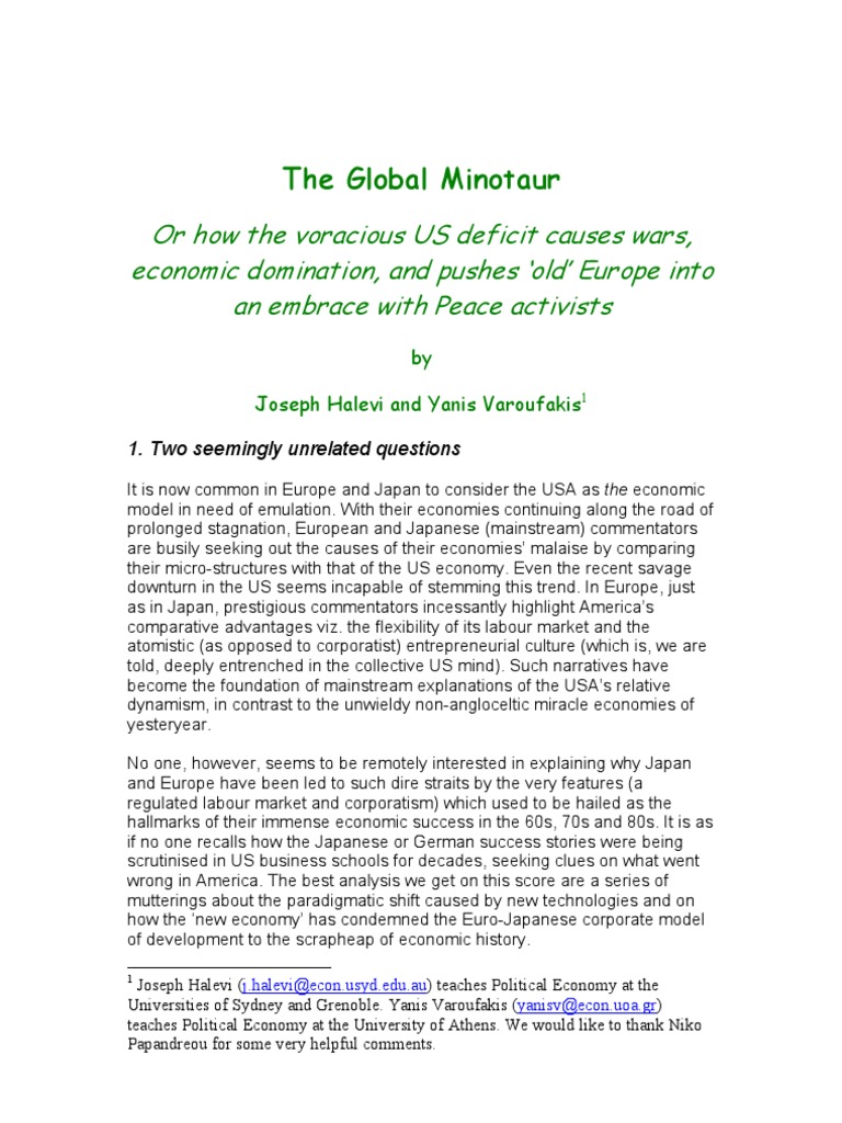 The Global Minotaur | PDF | Balance Of Payments | Government Budget Balance