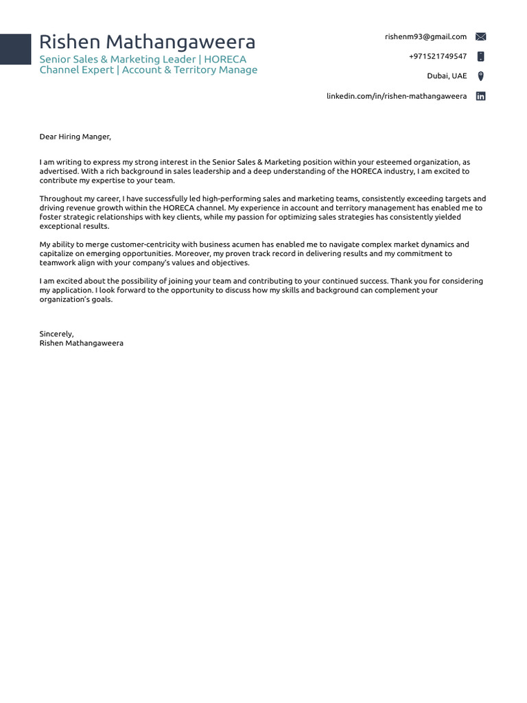 Rishen's Cover Letter | PDF