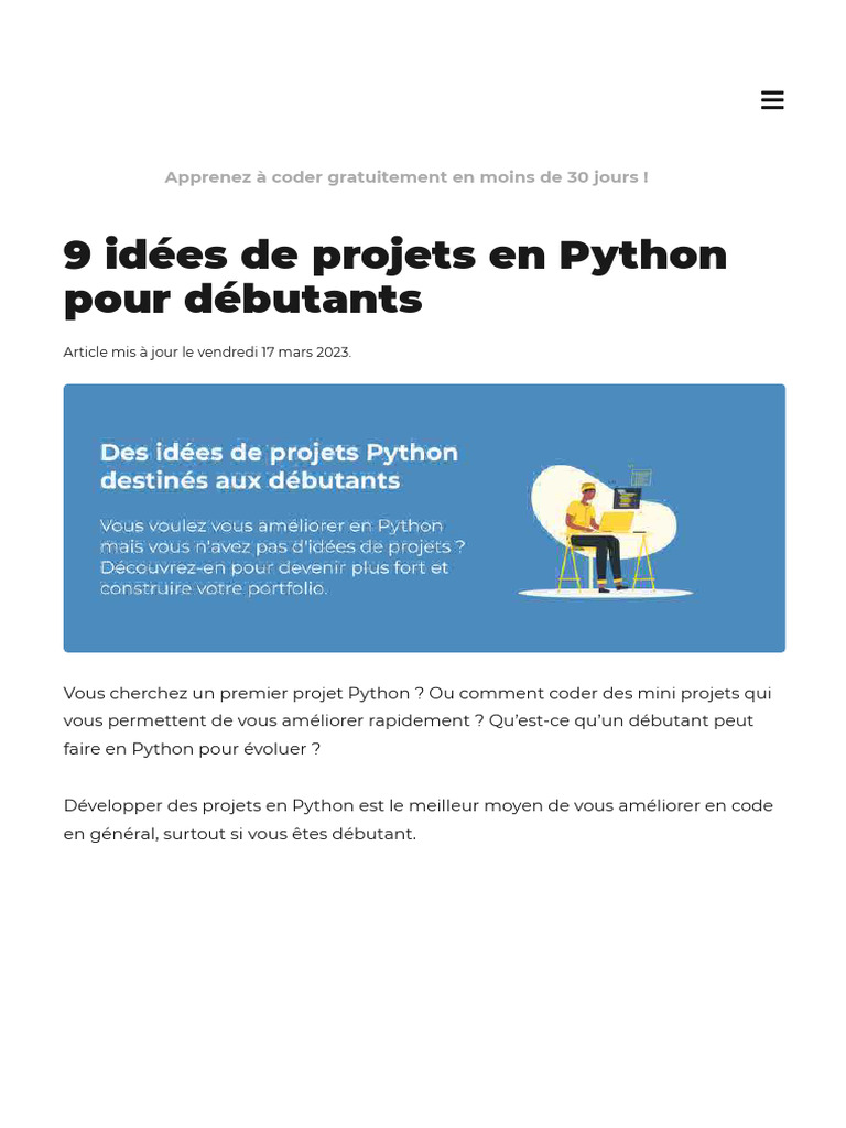 9 idées de projets en Python pour débutants (1) | PDF | Python (Langage de programmation ...