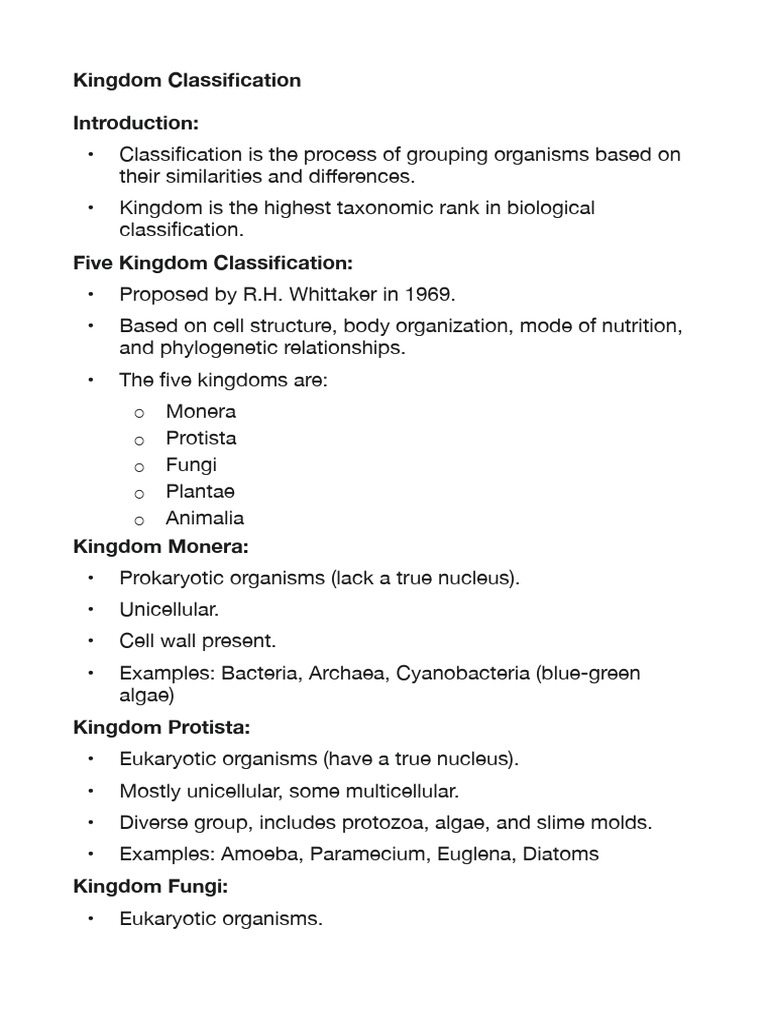 Kingdom Classification | PDF | Eukaryotes | Taxonomy (Biology)