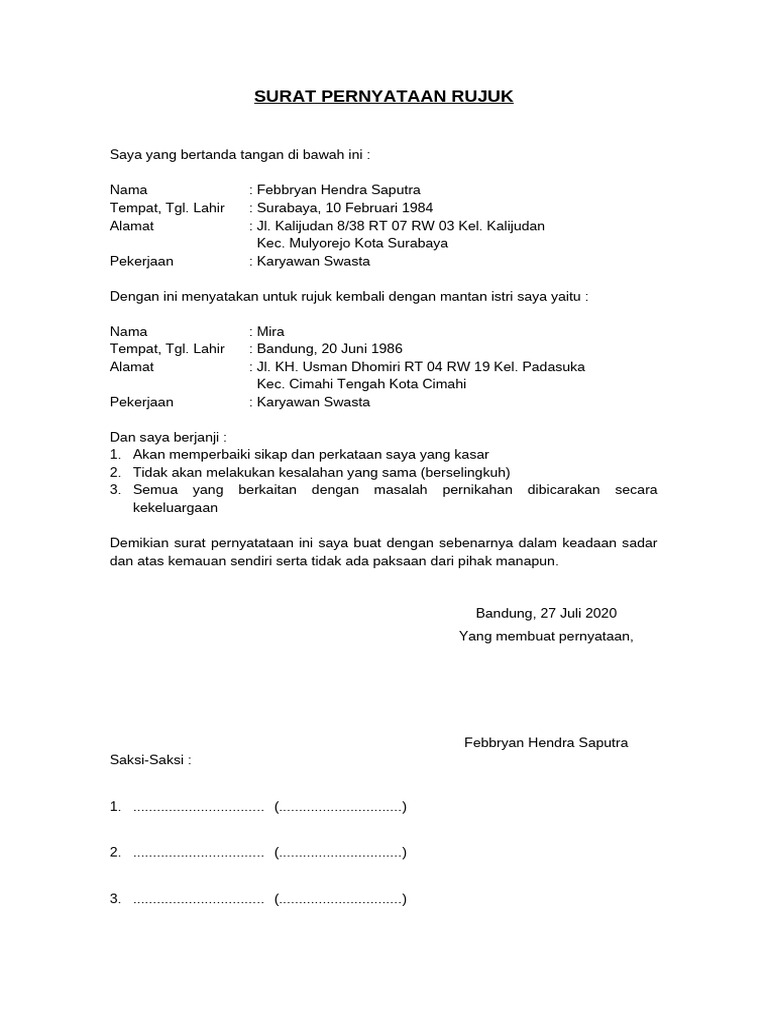SURAT PERNYATAAN RUJUK | PDF