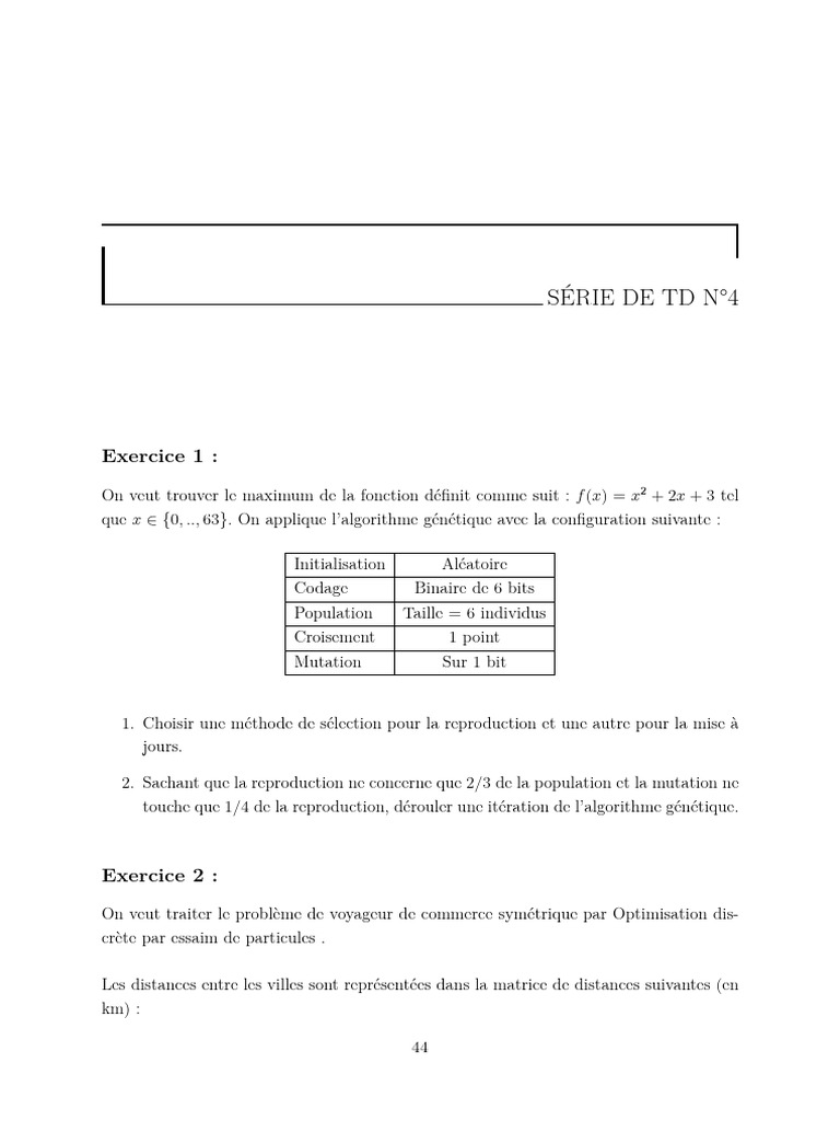 Série de TD N°4 | PDF | Algorithme génétique | Optimisation mathématique