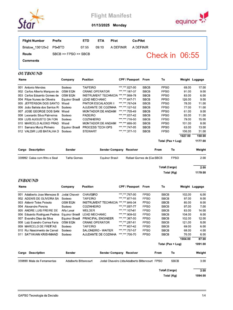 Flight Manifest - 13-01-25 | PDF