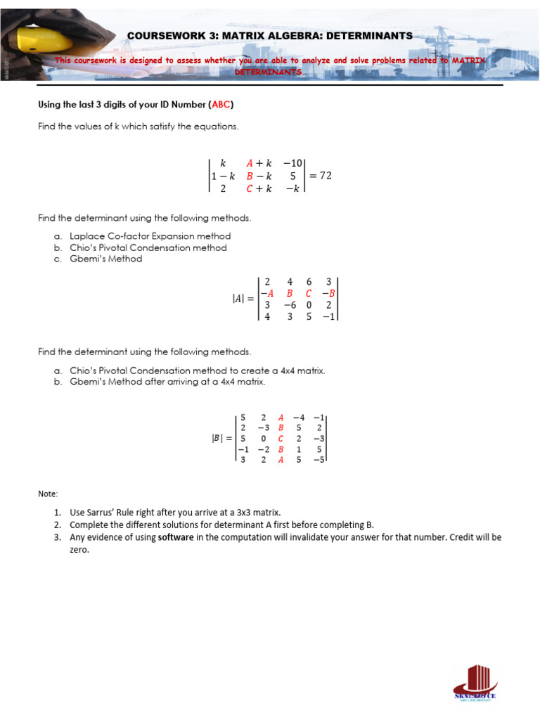 2024FT CW-3 Matrix Algebra - Determinants - Wednesday | PDF