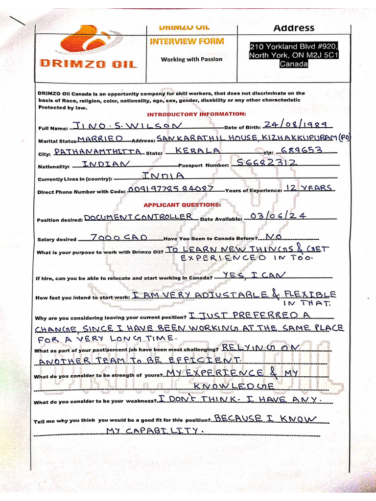 Interview Form | PDF