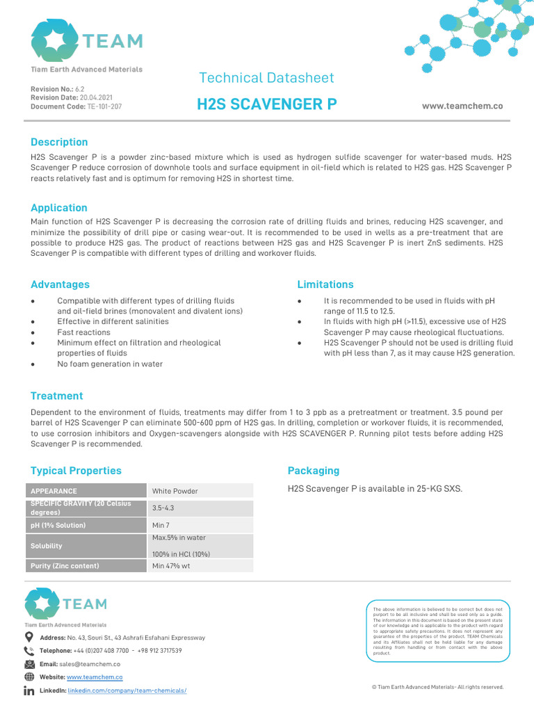 H2S Scavenger P Technical Datasheet | PDF | Corrosion | Chemistry