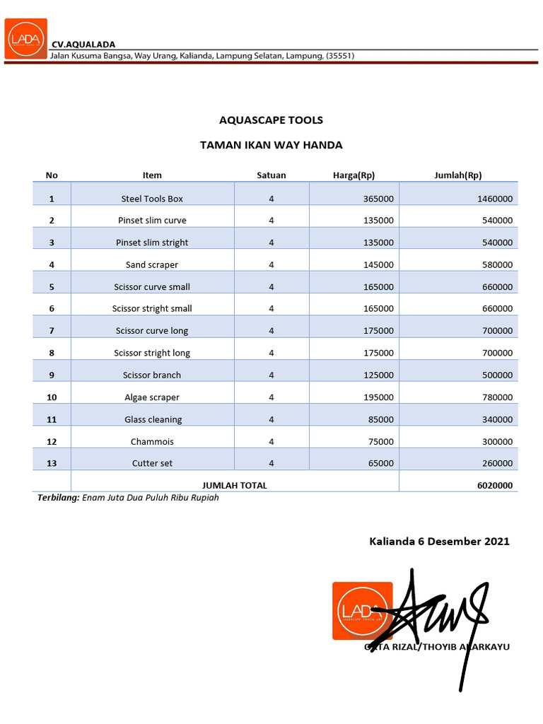 Penawaran aquascape tolls | PDF