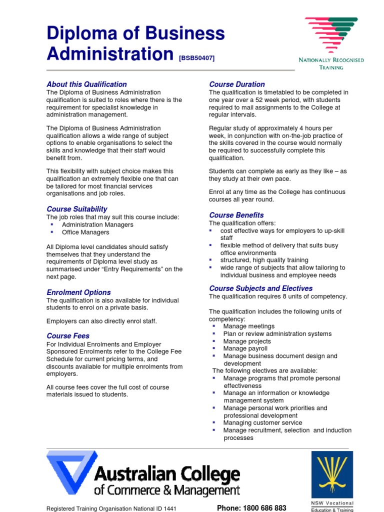 Diploma Business Administration Course Outline v1-11 | PDF | Competence ...