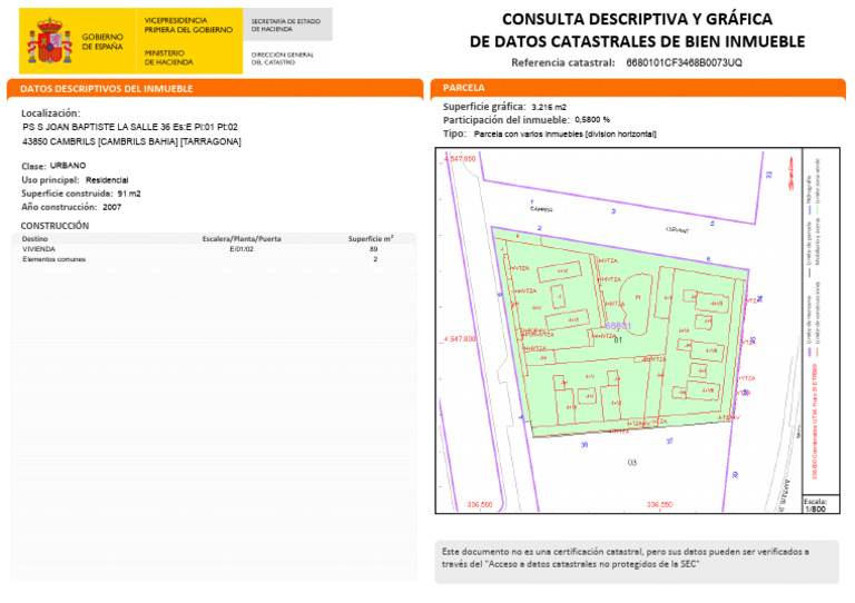 Datos Catastrales de Inmueble en Cambrils | PDF | Tecnología geográfica ...