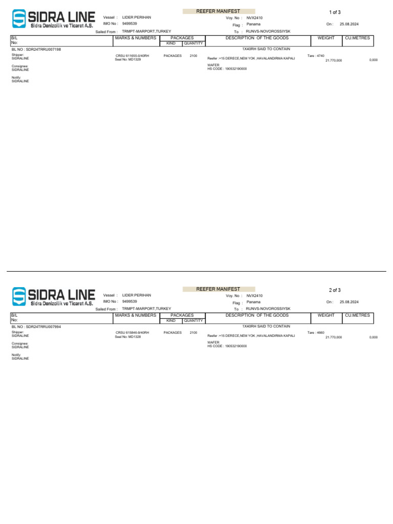 REEFER_MANIFEST | PDF | Freight Transport | Supply Chain Management